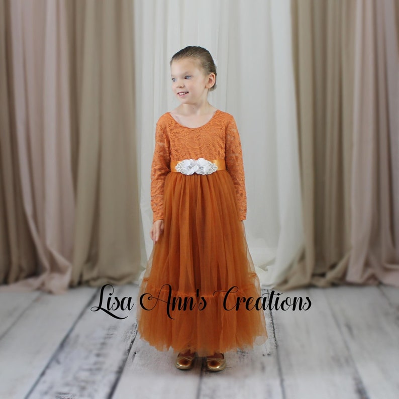 Sage Flower Girl Dress Long Sleeve Mermaid Boho Lace Tulle Flower Girls ...