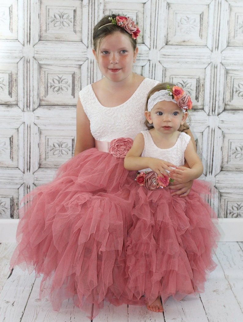 Dusty Rose Flower Girl Dress Dusty Rose Tulle White Lace Etsy