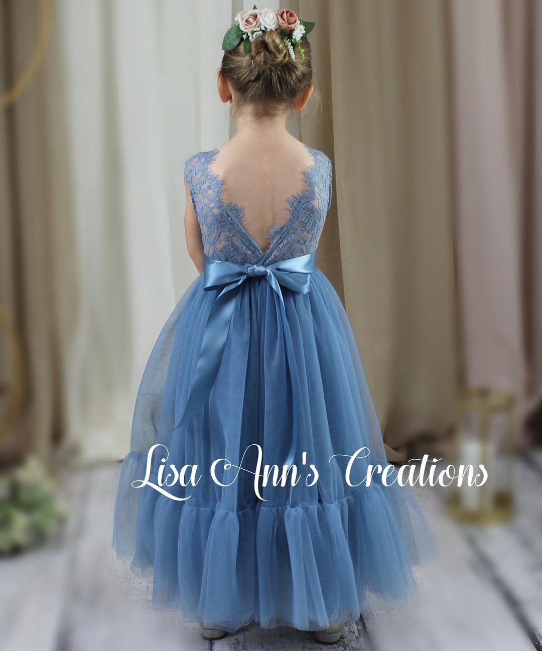 Dusty Blue Flower Girl Blue Flower Girl Dress Junior Bridesmaid Mermaid ...