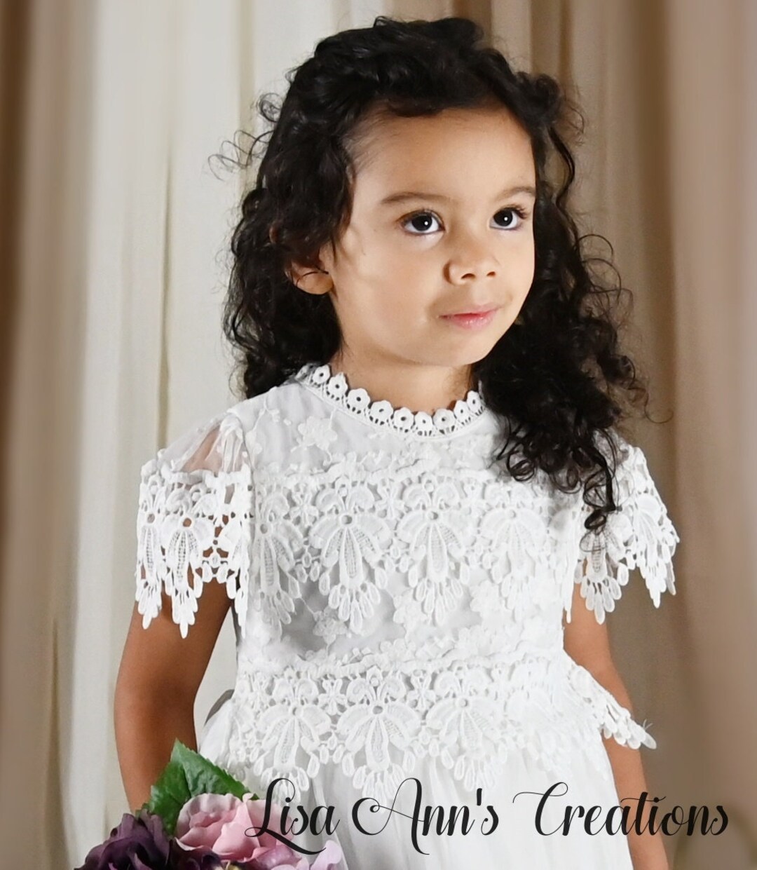 Bohemian White Flower Girl Dress Rustic Lace Tulle Christening Dress