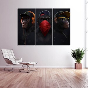 3 Piece Framed Canvas Multi Panel Art - Three Wise Monkeys Modern Wall ...