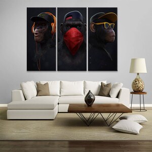 3 Piece Framed Canvas Multi Panel Art - Three Wise Monkeys Modern Wall ...