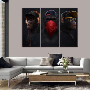 3 Piece Framed Canvas Multi Panel Art - Three Wise Monkeys Modern Wall ...