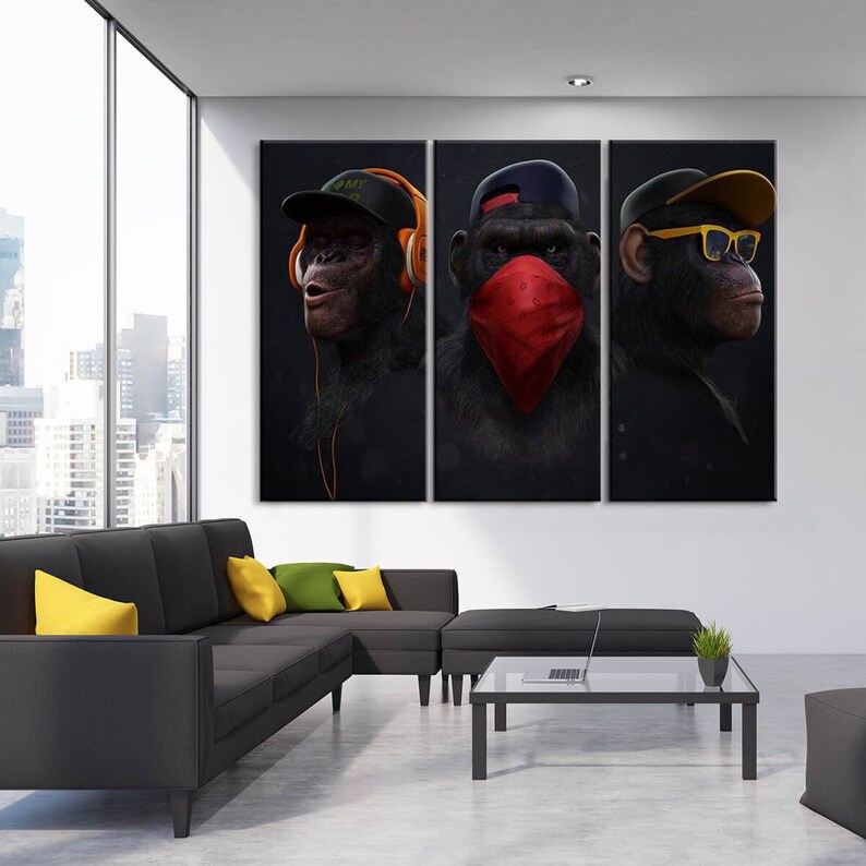 3 Piece Framed Canvas Multi Panel Art Three Wise Monkeys - Etsy
