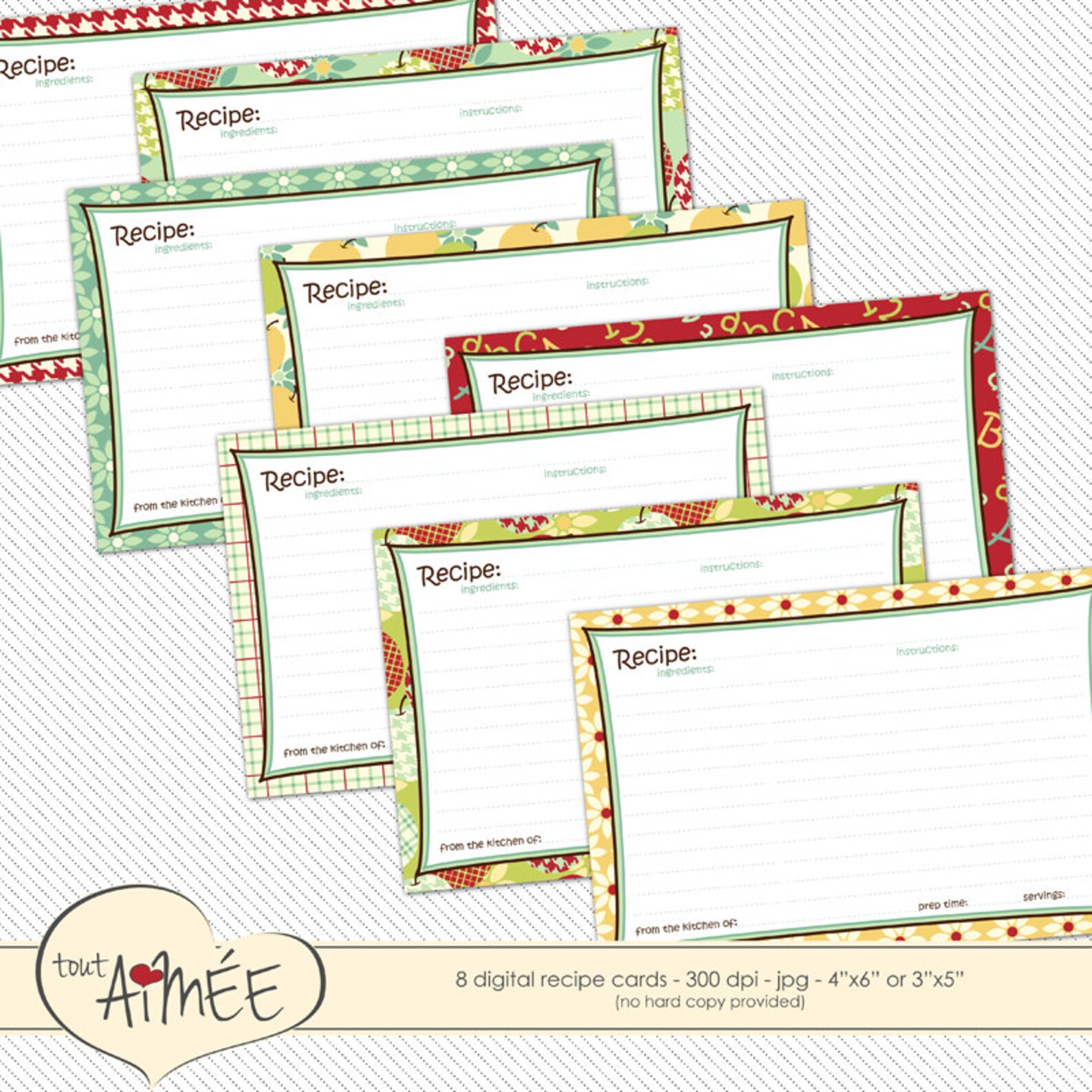 8 Fall and Back to School Digital Recipe Card Designs DIY | Etsy