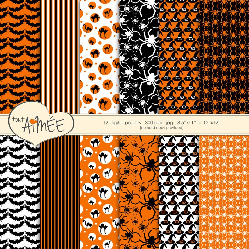 Printable Halloween Digital Scrapbook Paper in Black White & | Etsy Canada