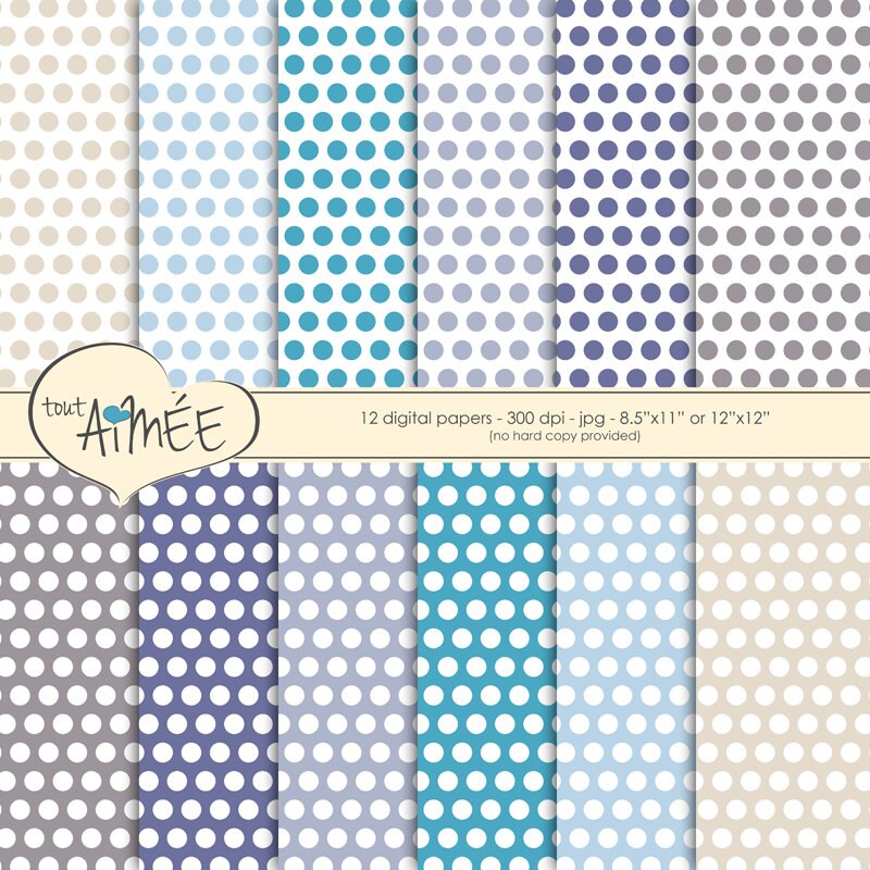 Printable Digital Scrapbook Paper Winter Dots in Grey Blues | Etsy