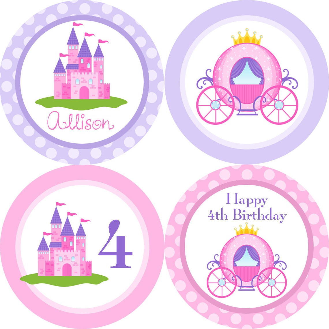 Princess Party Circles Pink and Purple Polka Dots Princess | Etsy