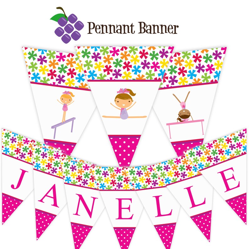 Gymnastic Pennant Banner Bright Star Flowers Pink and - Etsy