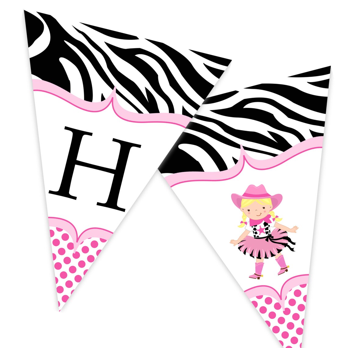 Cowgirl Pennant Banner Zebra Print and Hot Pink Polka Dots - Etsy