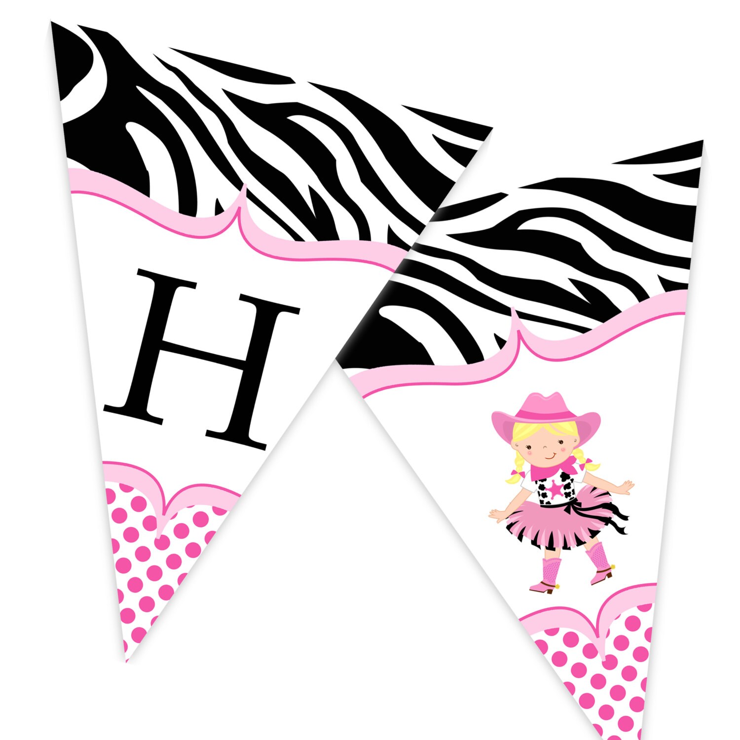 Cowgirl Pennant Banner Zebra Print and Hot Pink Polka Dots - Etsy