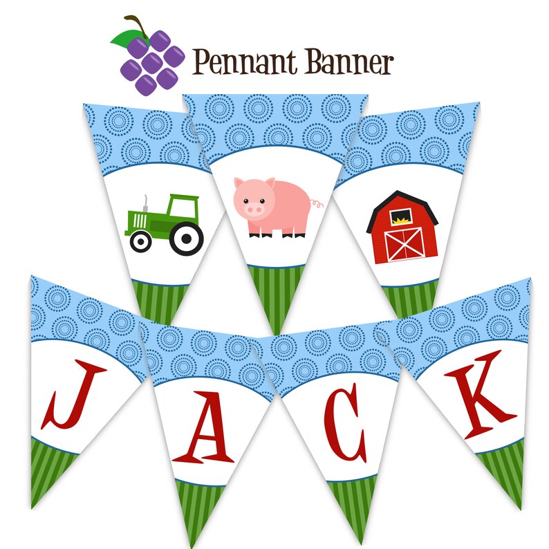 Farm Pennant Banner Blue Dots Green Stripes Farm Animal - Etsy