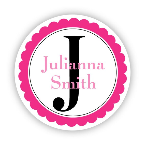 Personalized Name Label Stickers Pink Fuchsia Initial | Etsy