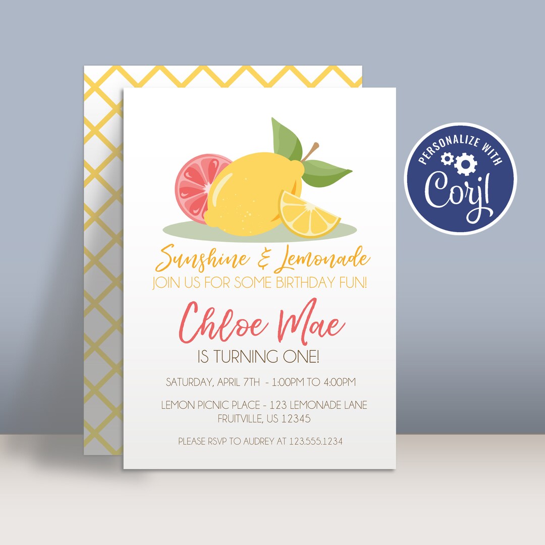Lemon Birthday Party Invitation Template Sweet Summer Picnic Fruit ...