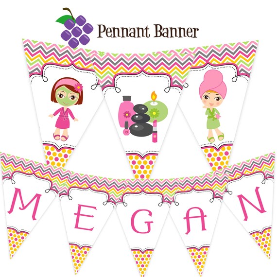 Spa Party Pennant Banner Pink Orange Chevron and Polka Dots - Etsy