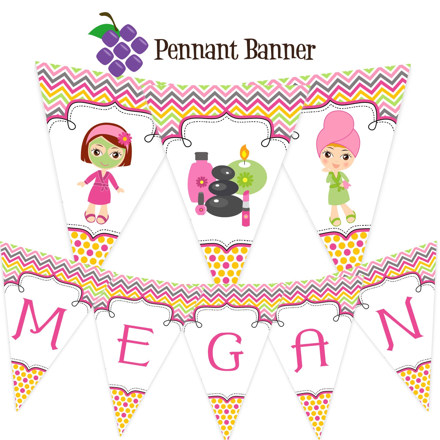 Spa Party Pennant Banner Pink Orange Chevron and Polka Dots | Etsy