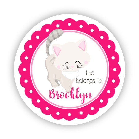 Cat Kids Personalized Stickers Hot Pink Kitten Stickers | Etsy