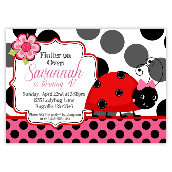 Pink Lady Bug Invitations