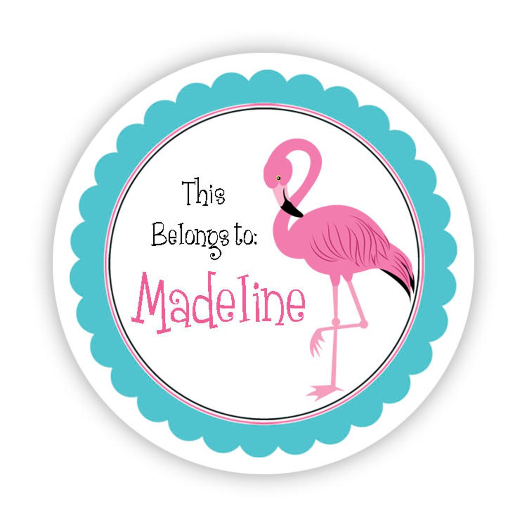 Flamingo Personalized Name Label Stickers Turquoise and Pink - Etsy