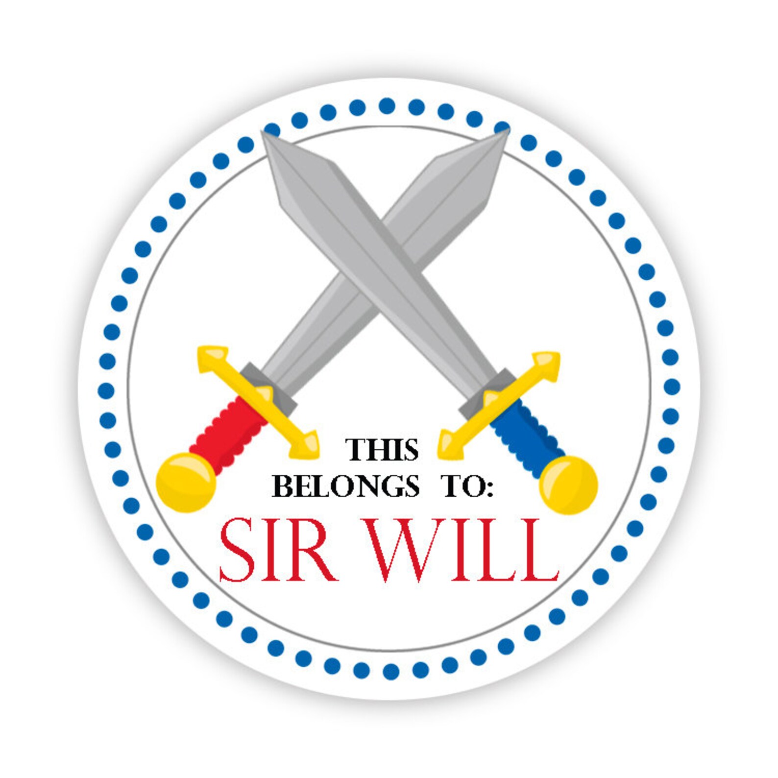 Name Tag Label Stickers Royal Prince Sword Knight Sticker | Etsy