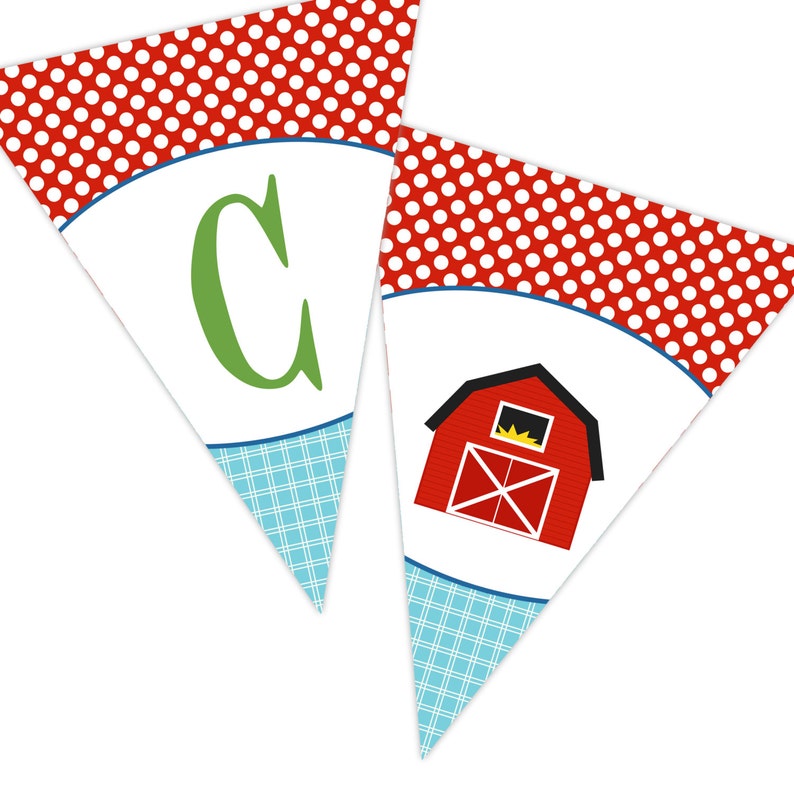 Farm Pennant Banner Red Polka Dots Blue Plaid Farm Pig - Etsy