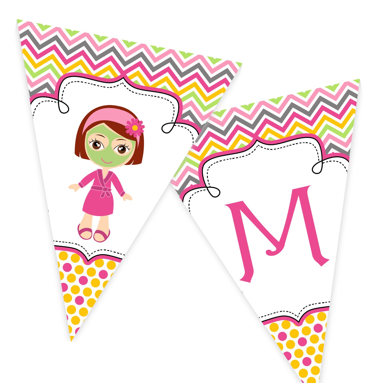 Spa Party Pennant Banner Pink Orange Chevron and Polka Dots - Etsy