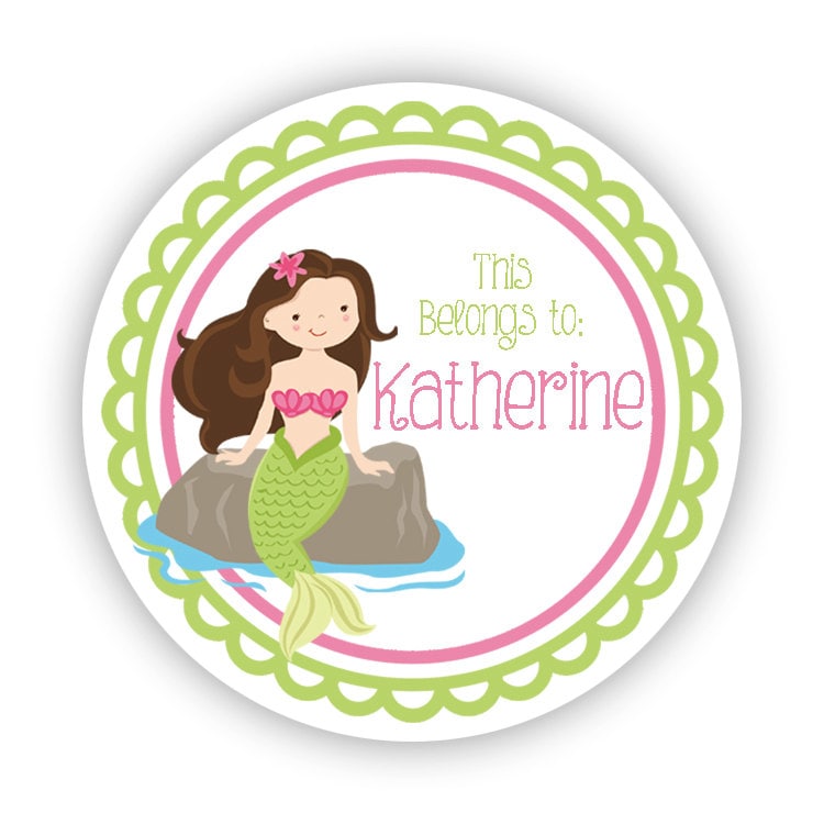 Ocean Girl Mermaid Name Tag Stickers Back to School Name Labels This ...