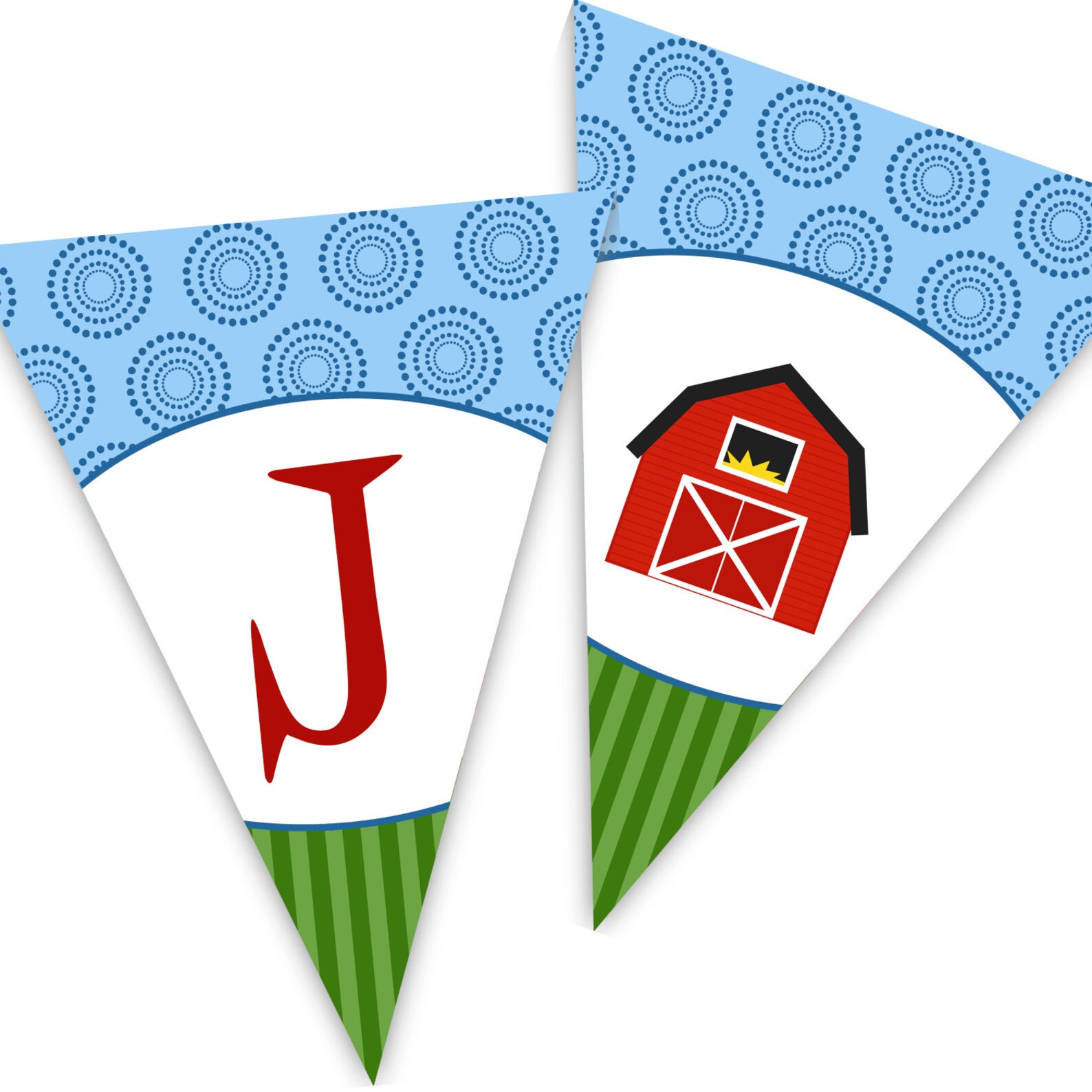 Farm Pennant Banner Blue Dots Green Stripes Farm Animal - Etsy