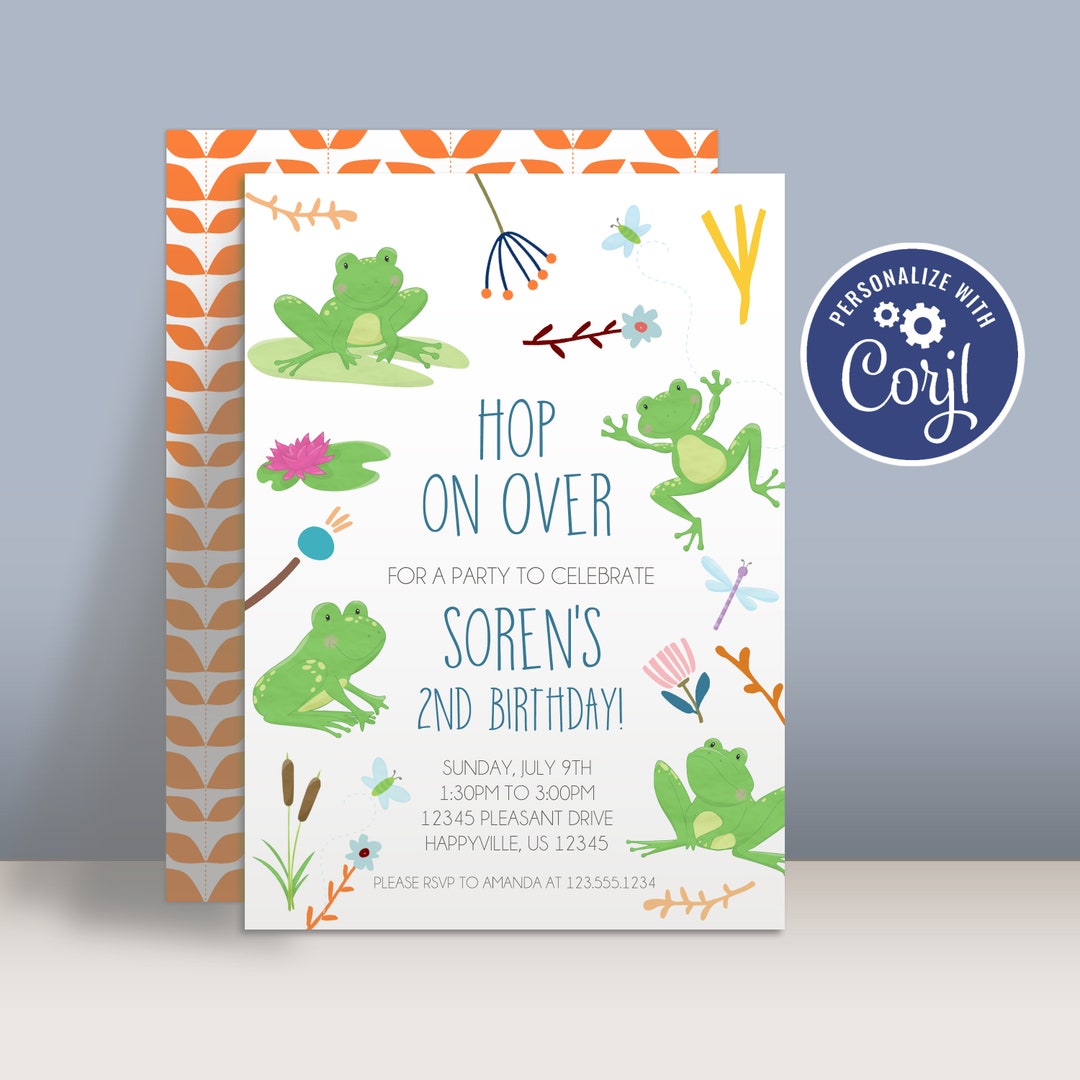 Frog Birthday Invitation Template - Hop on Over Fun Frog Party, Toad ...