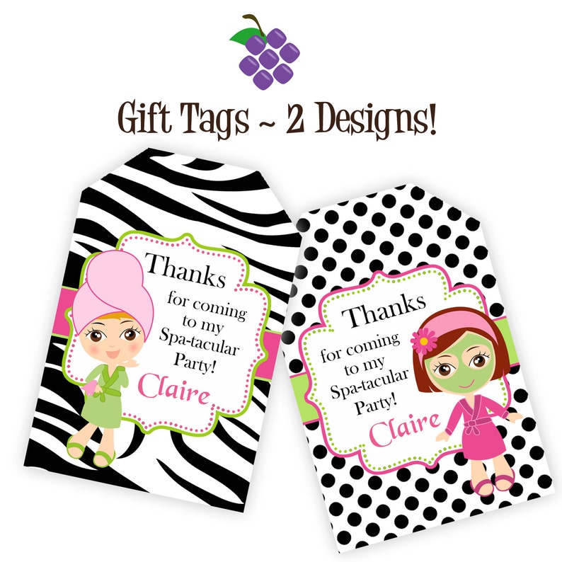 Spa Party Gift Tags Hot Pink Lime Zebra Print Black White - Etsy