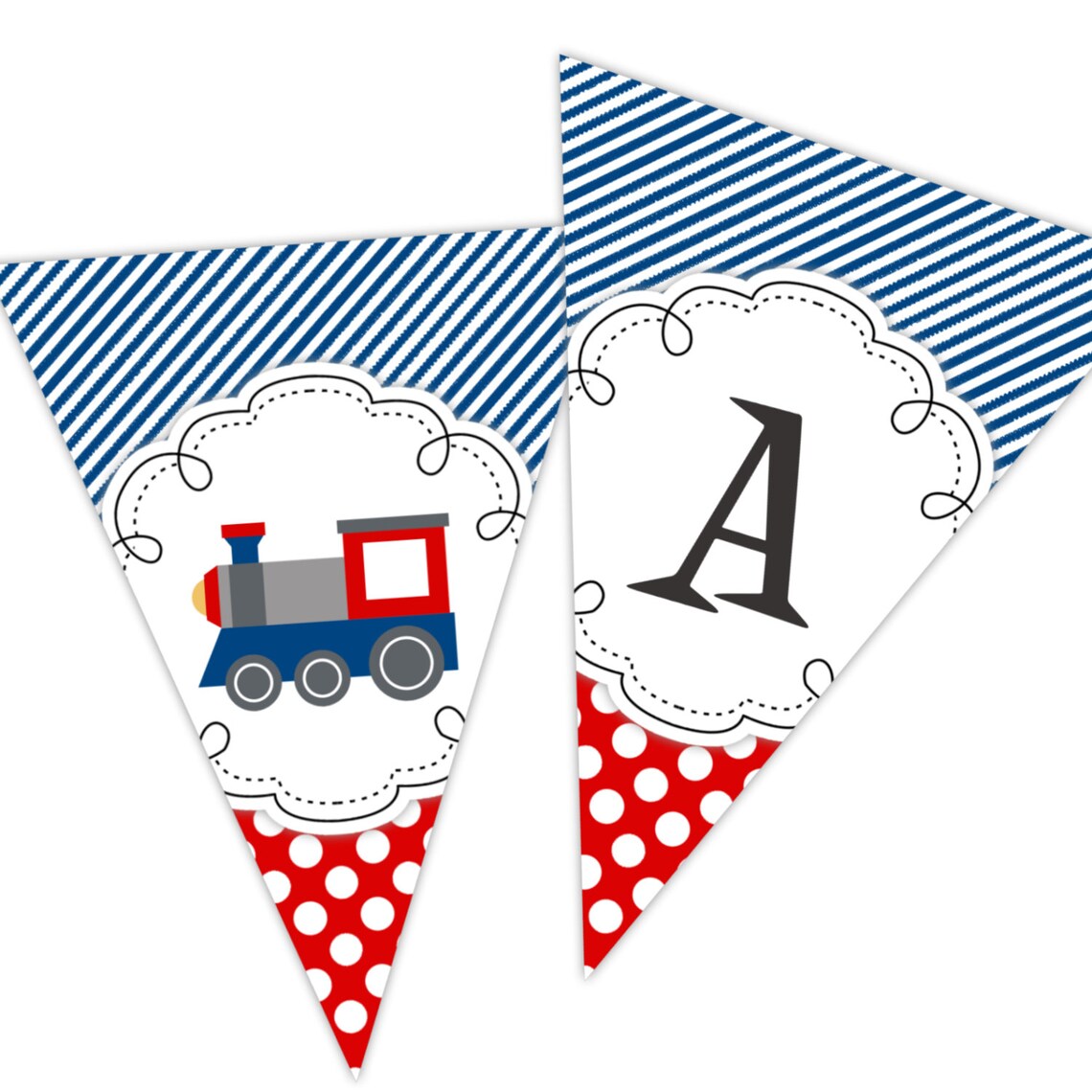 Train Pennant Banner Navy Blue Stripes Red Polka Dots | Etsy