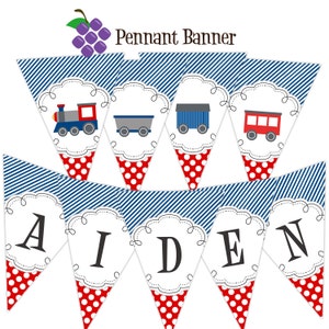 Train Pennant Banner Navy Blue Stripes Red Polka Dots - Etsy