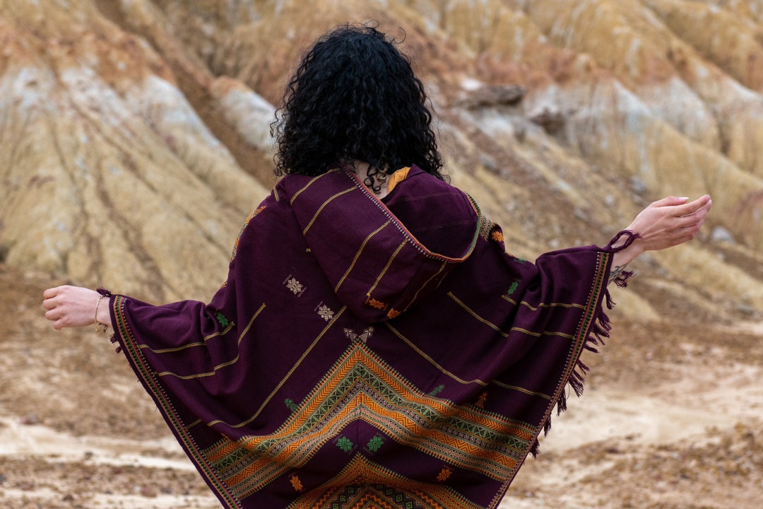 Tribal Pattern Hood Poncho, Native Poncho, Ceremony Poncho, Festival ...