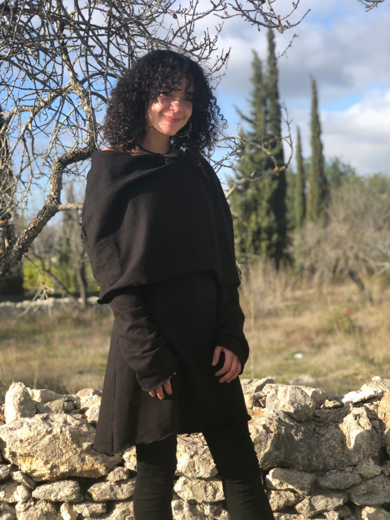 Fall Winter Hood Dress Cowl Neck Hood Dress Bohemian Dress | Etsy