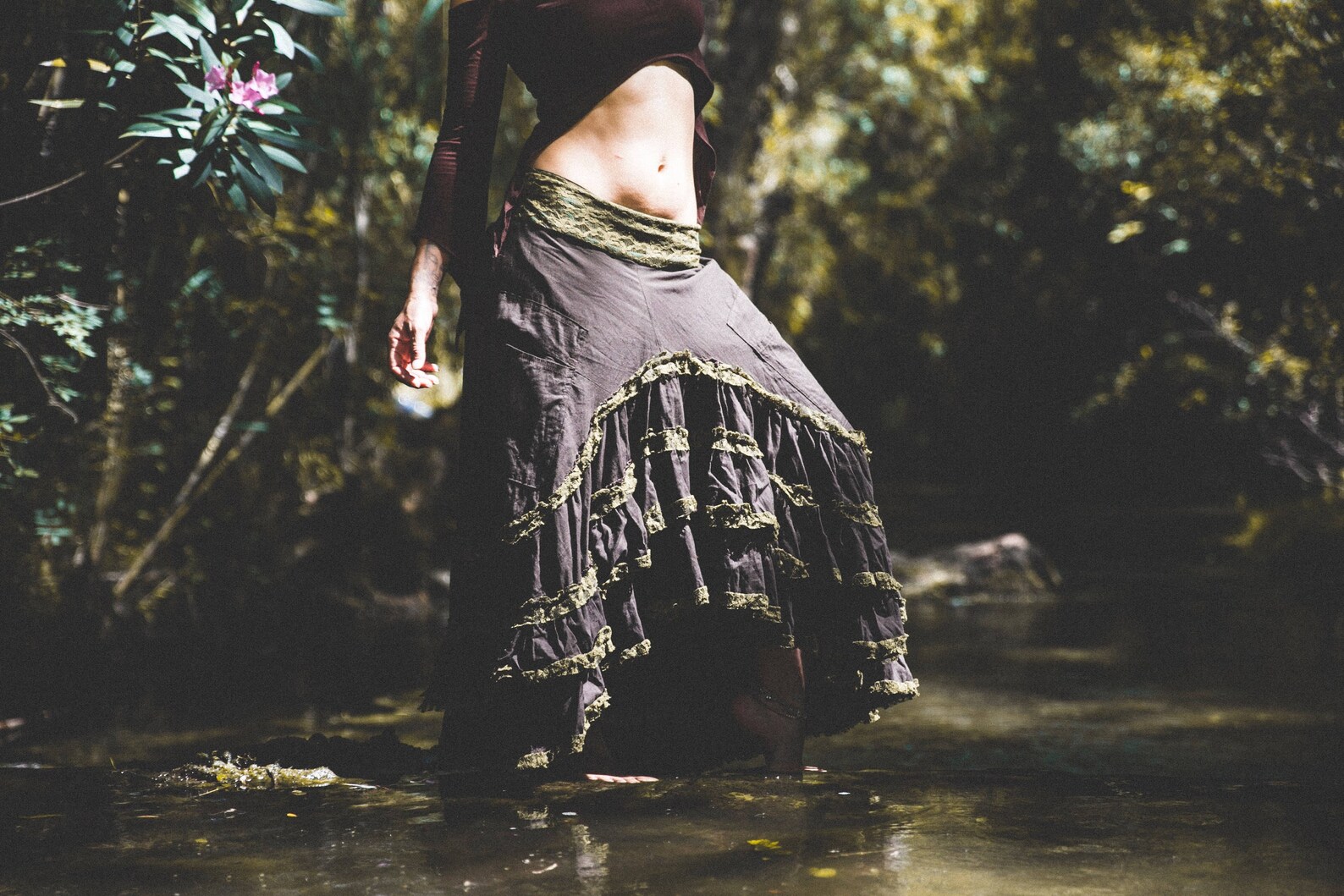 Burlesque Blue Skirt With Lace Hem Bohemian Skirt Fairy | Etsy