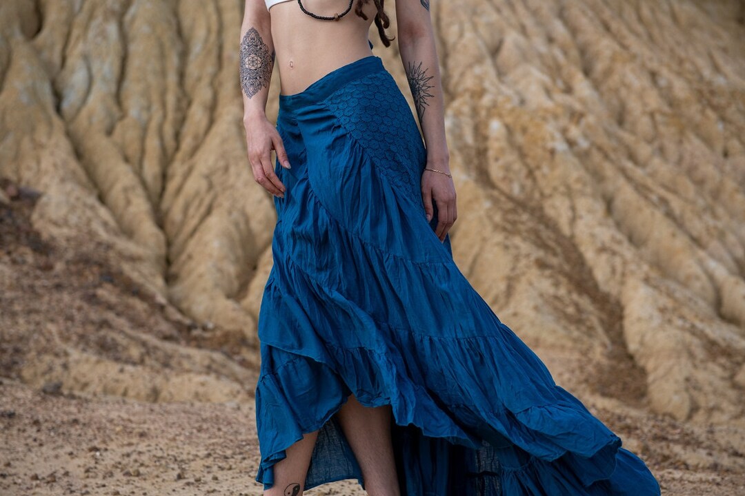 Flamenco Cotton Skirt, Gypsy Skirt, Festival Skirt, Nomadic Skirt, Bohemian Skirt, Tribal Skirt ...