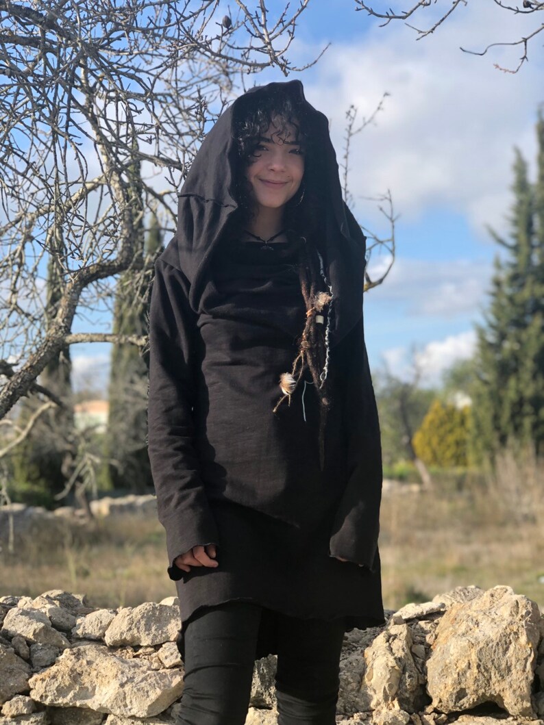 Fall Winter Hood Dress Cowl Neck Hood Dress Bohemian Dress | Etsy