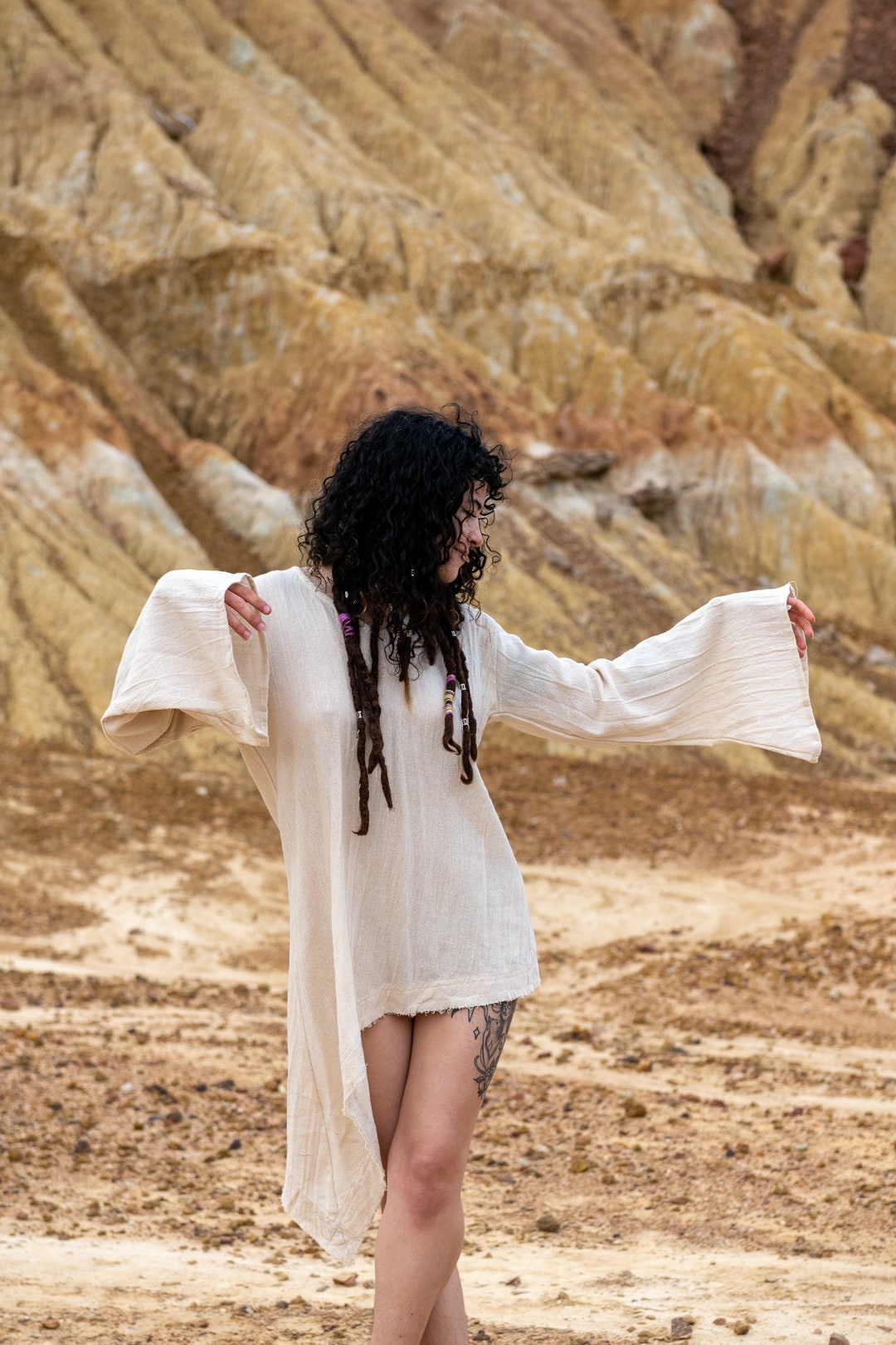 Raw Natural Cotton Beige Tunic, Asymmetrical Cotton Tunic Dress ...