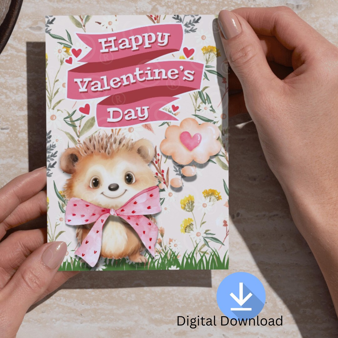 Hedgehog Valentine’s Day Card | Printable Digital Download - Etsy