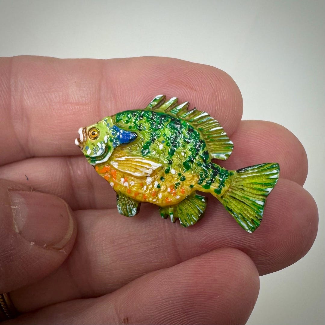 Bluegill Hat Pin, Hand Carved Bone, Hand Painted, Fishing, Angler ...