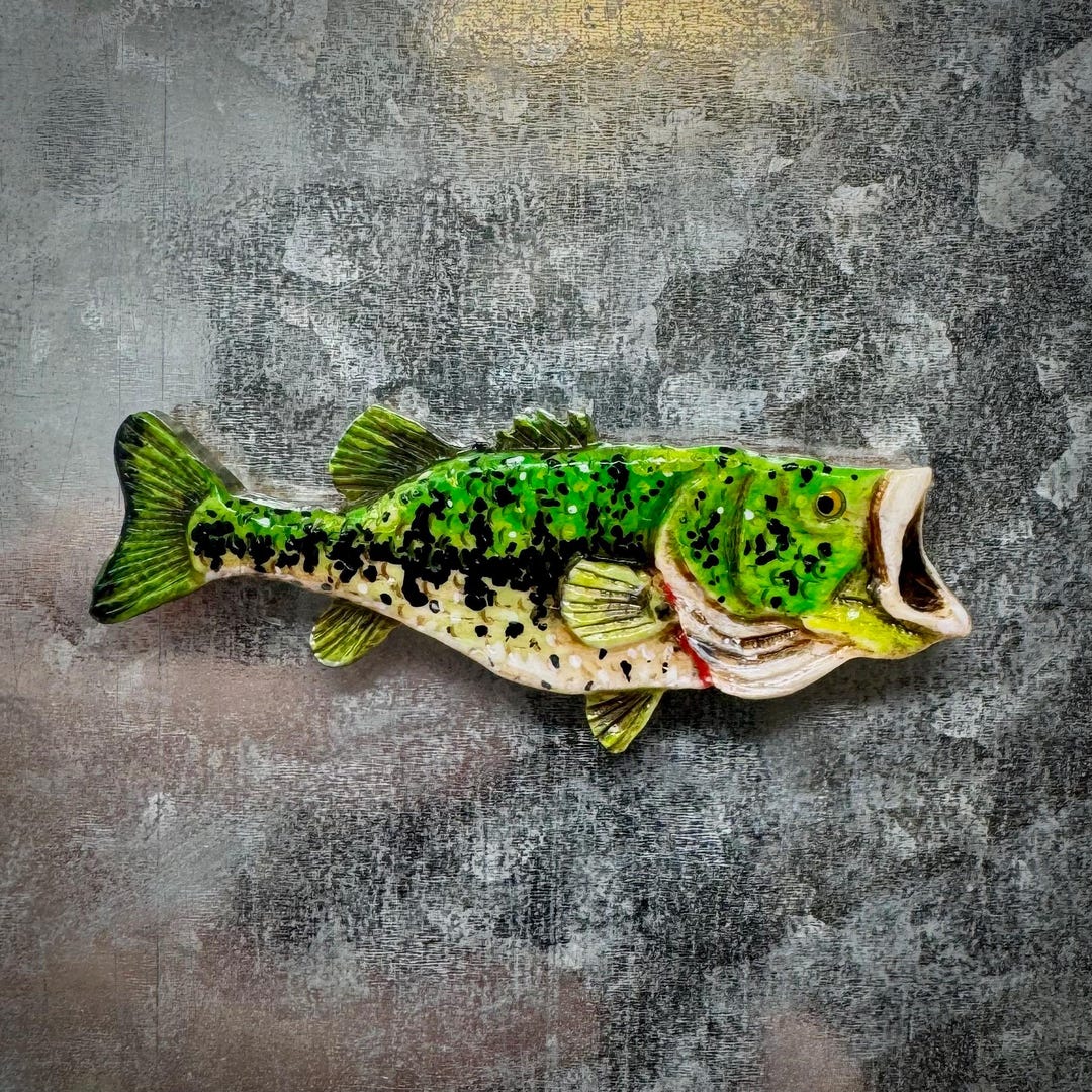 Largemouth Bass Magnet, Hand Carved Bone, Hand Painted, Fishing, Angler ...