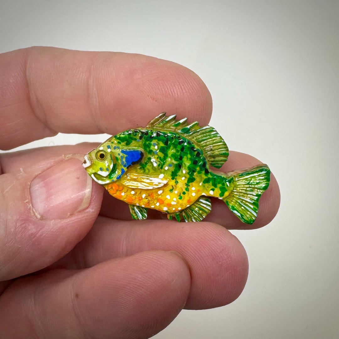 Hand Carved Bone Bluegill Hat Pin, Hand Painted Angler Lapel Pin - Etsy