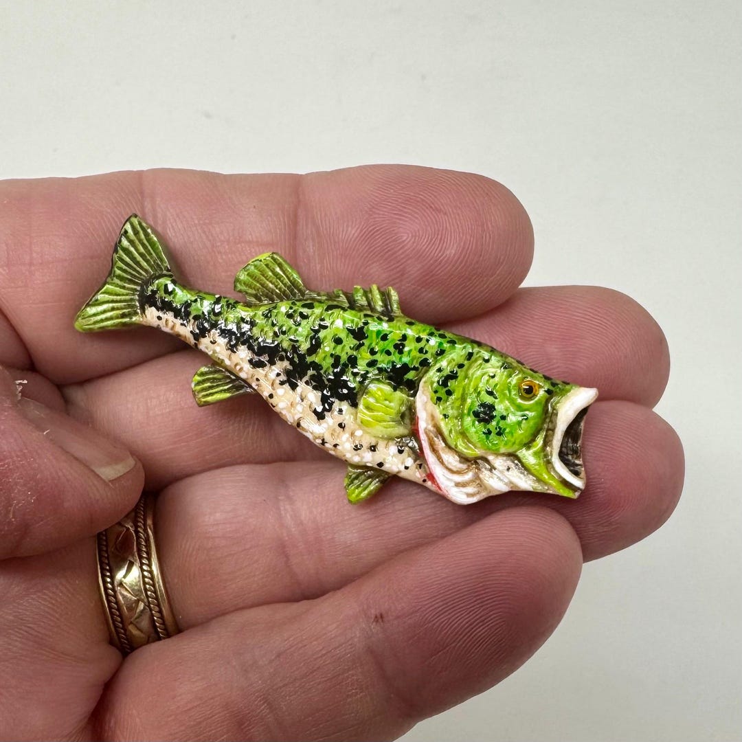 Largemouth Bass Hat Pin, Hand Carved Bone, Hand Painted, Fishing ...