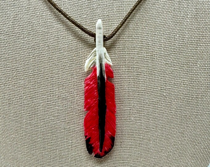 Cardinal Feather Necklace, Hand Carved Bone, Red Bird, Song Bird, Bird ...
