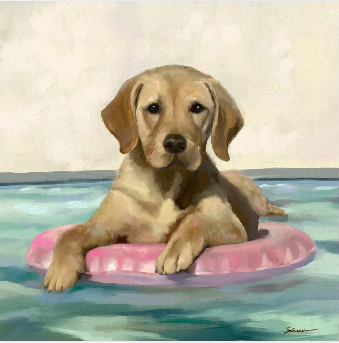 Yellow Labrador Retriever Art Print of Painting of Yellow Lab Floating ...