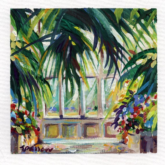 ORIGINAL GOUACHE WATERCOLOR Green House Atrium Palms Plants | Etsy