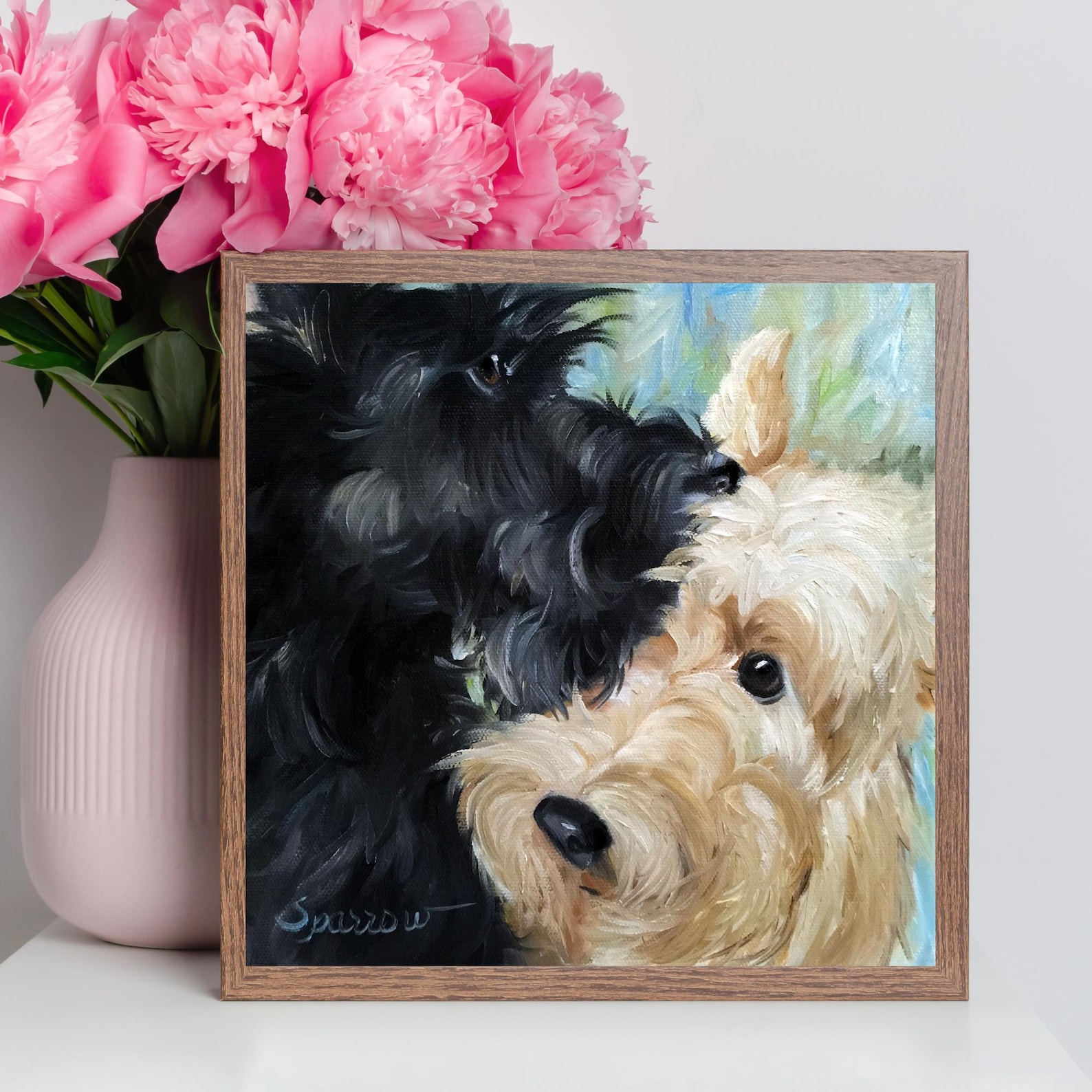 Wheaten & Brindle Scottie Scottish Terrier Art CANVAS PRINT of Original ...