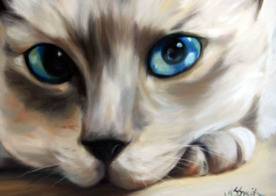 PRINT Siamese Cat Eyes Art Print Oil Painting Gift / Mary Sparrow ...
