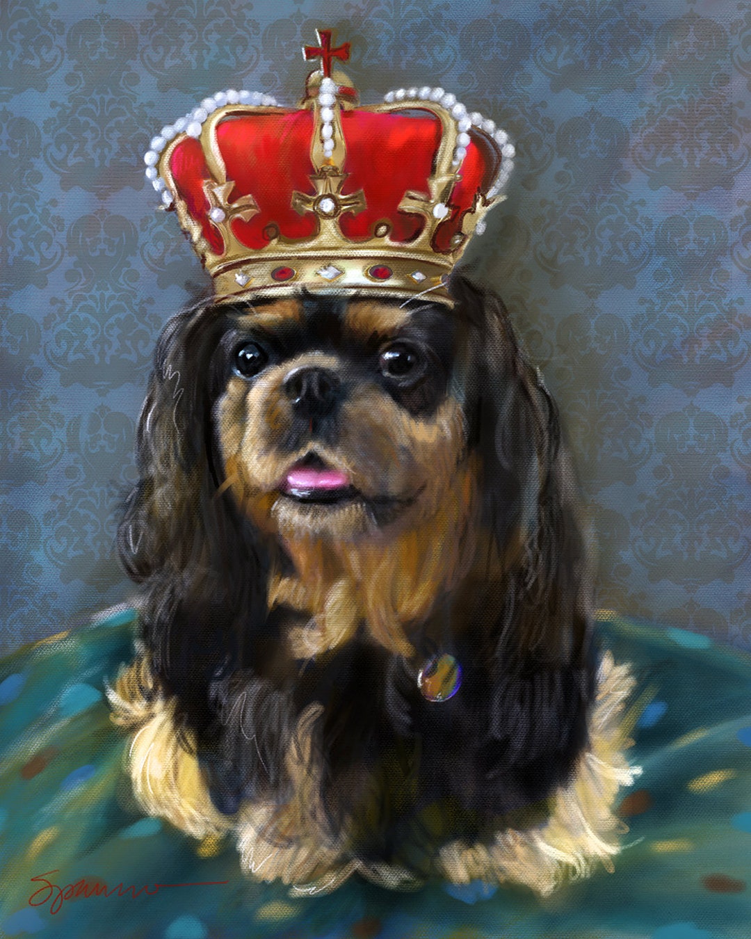 PRINT Cavalier King Charles Spaniel "king" Crown Colorful Whimsical ...