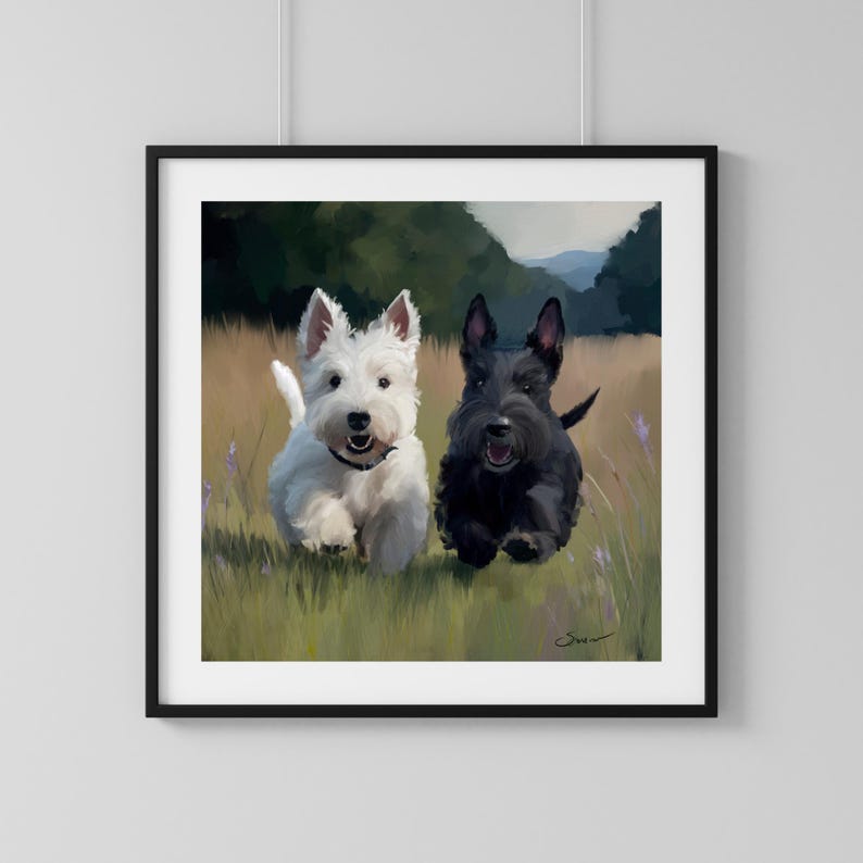 Westie & Brindle Scottie Scottish Terrier Art CANVAS PRINT of Original ...
